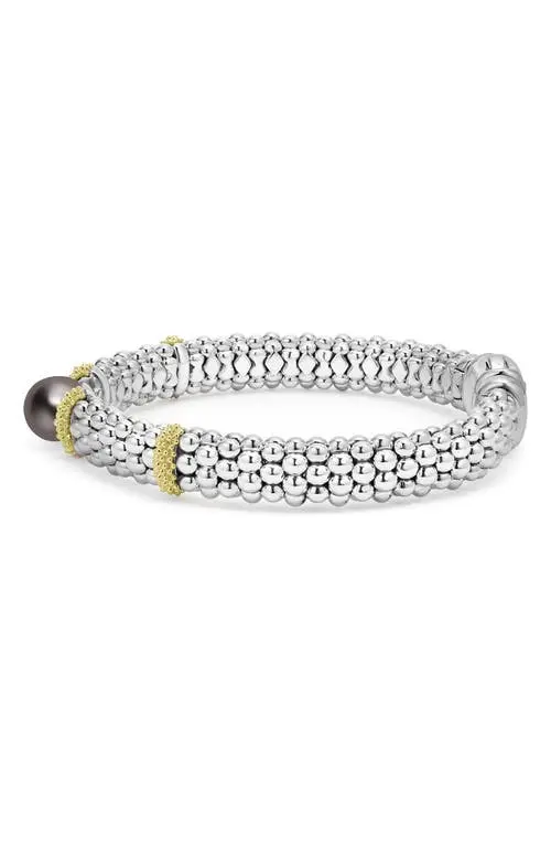 Lagos Luna Black Tahitian Pearl Station Bracelet - Silver
