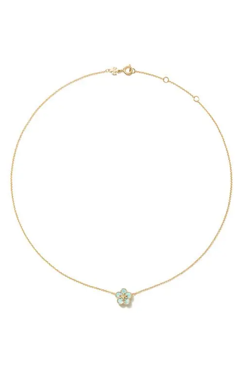 Tory Burch Forget Me Not Mother Of Pearl Pendant Necklace - Tory Gold/blue