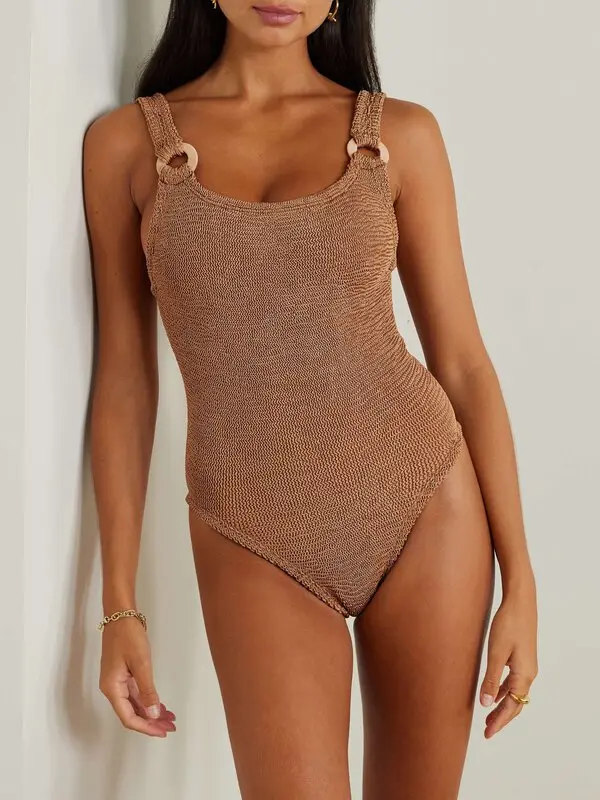 Hunza G - Hunza G Domino Embellished Seersucker Swimsuit