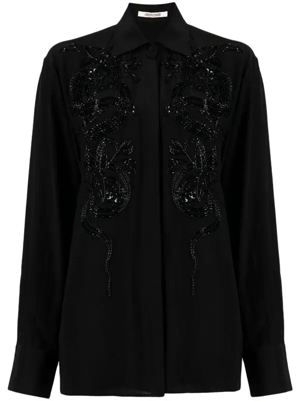 Roberto Cavalli Bead-embellished Appliqué Viscose Shirt