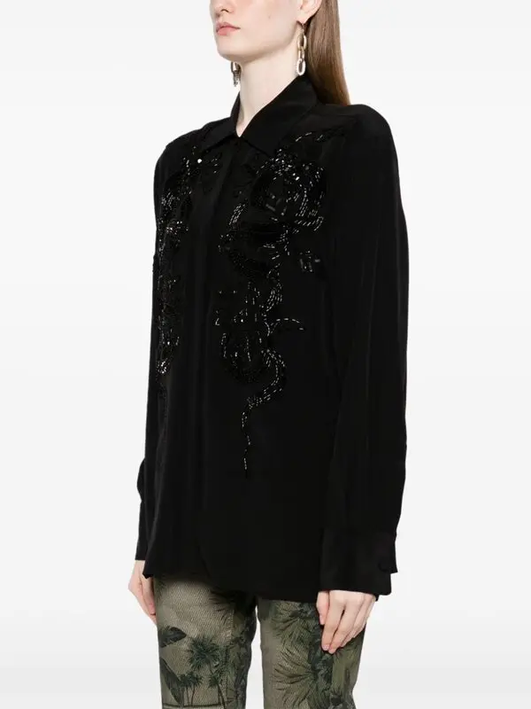 Roberto Cavalli Bead-embellished Appliqué Viscose Shirt