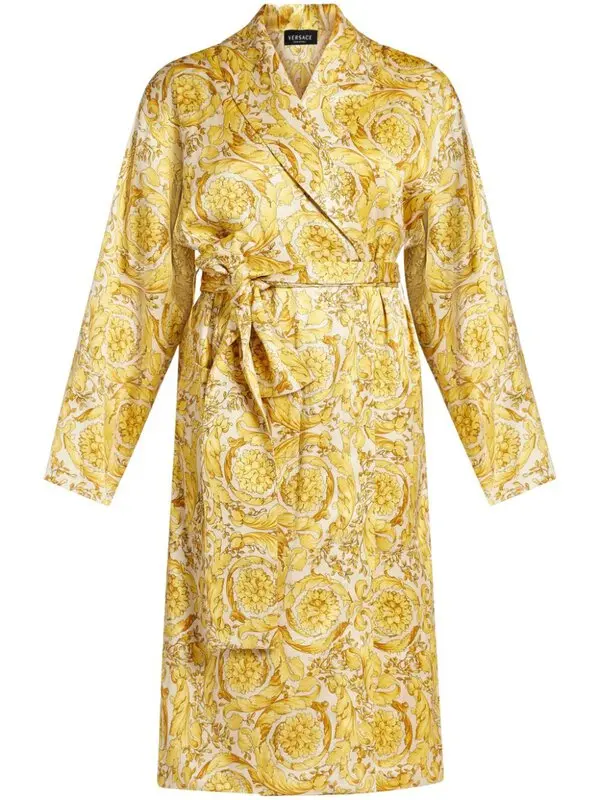 Versace Barocco-print Silk-satin Robe - Yellow