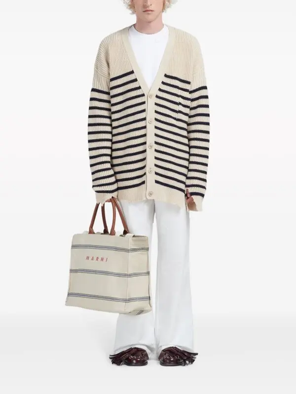 Marni Embroidered-logo Canvas Tote Bag - Neutrals