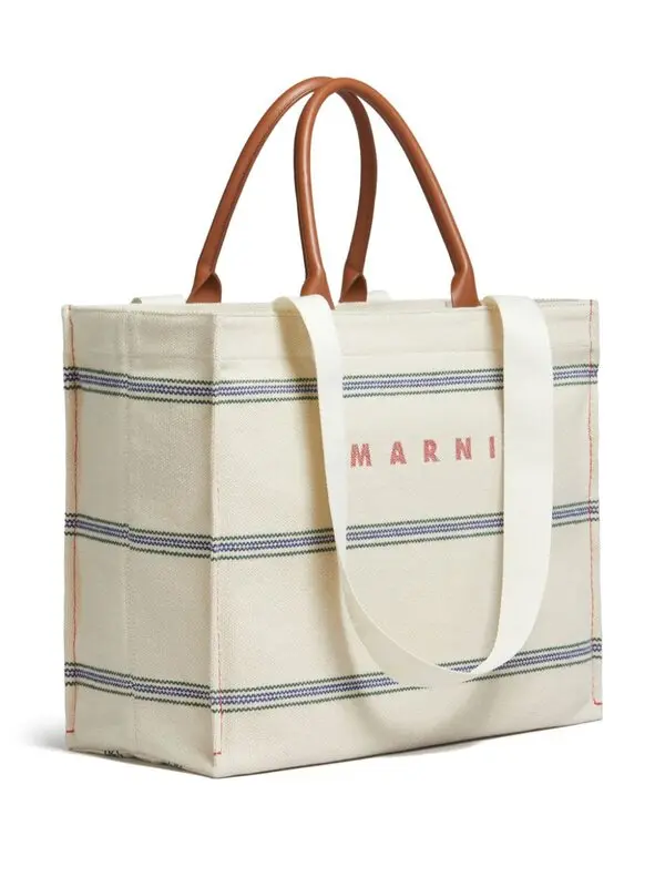 Marni Embroidered-logo Canvas Tote Bag - Neutrals