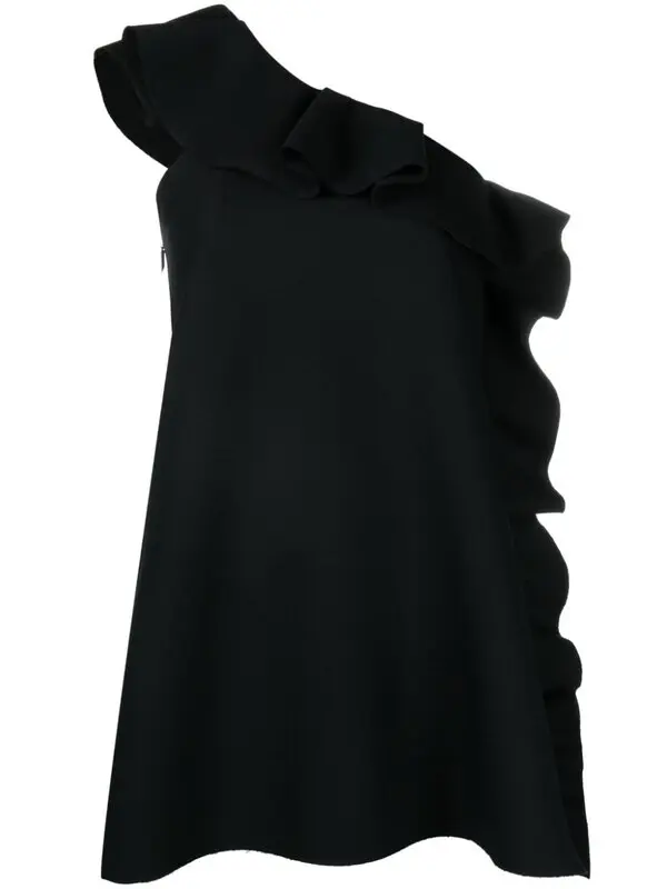 MSGM Ruffle-trim Asymmetric Minidress - Black