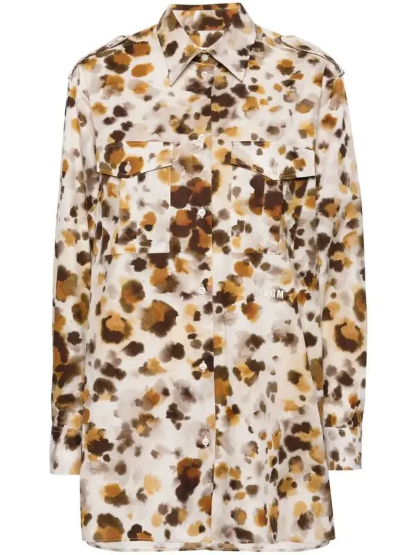 MSGM Watercolour-print Cotton Shirt