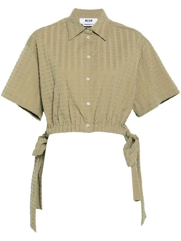 MSGM Seersucker Cropped Shirt - Green