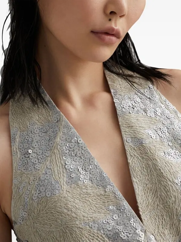 Brunello Cucinelli Sequin-embellished Linen Blouse