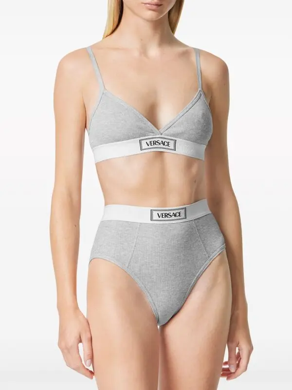 Versace Logo-patch Cotton-blend Bra - Grey