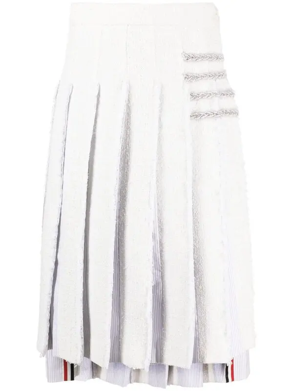 Thom Browne 4-bar Tweed Pleated Skirt - White
