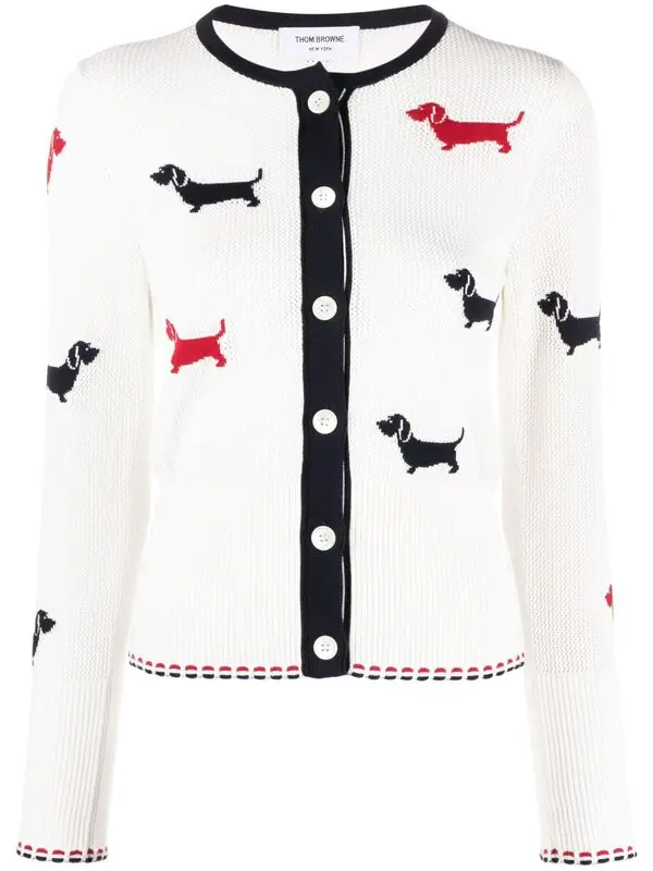 Thom Browne Intarsia-knit Hector Cotton Cardigan - White