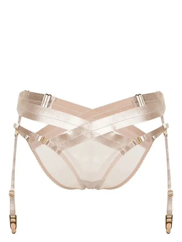 BORDELLE Tomoe Satin Harness Brief - Brown