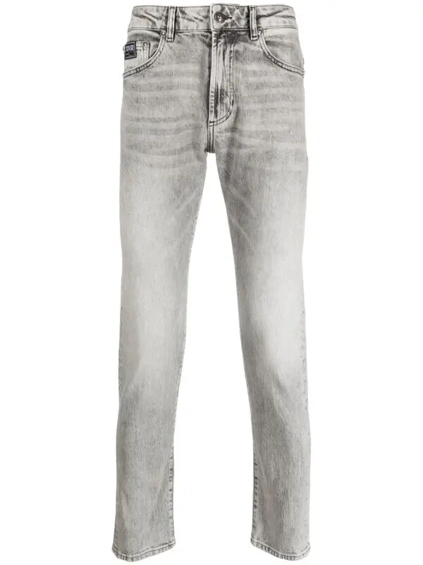 Versace Whiskering-effect Straight-leg Jeans - Grey