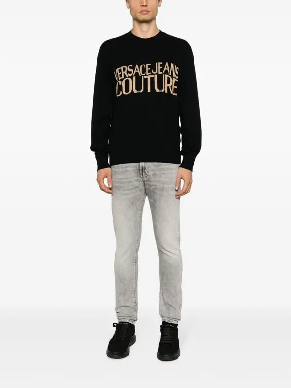 Versace Whiskering-effect Straight-leg Jeans - Grey