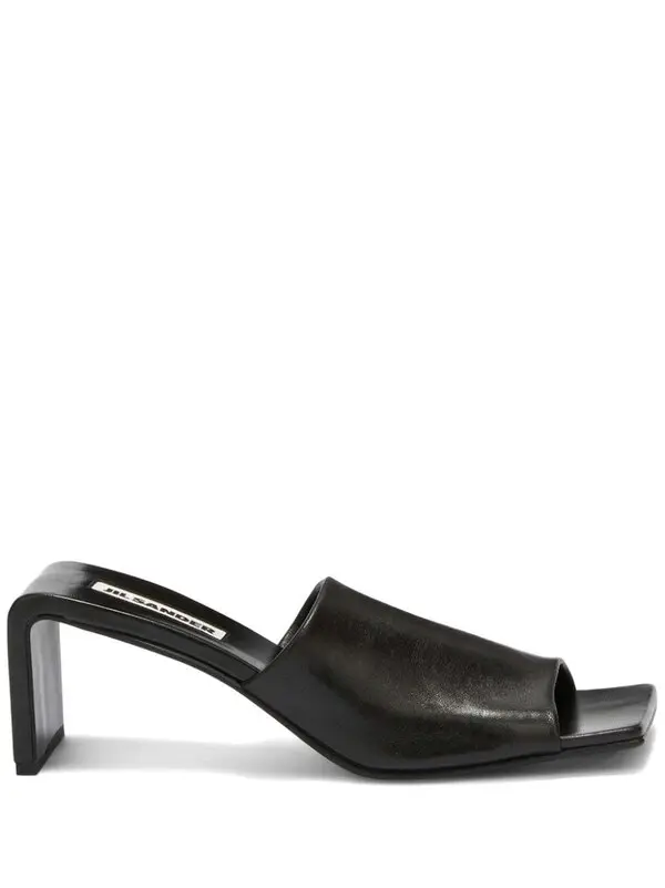JIL SANDER Square Open-toe Leather Sandals - Black
