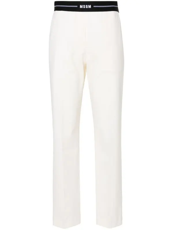 MSGM Logo-waistband Tapered Trousers - Neutrals