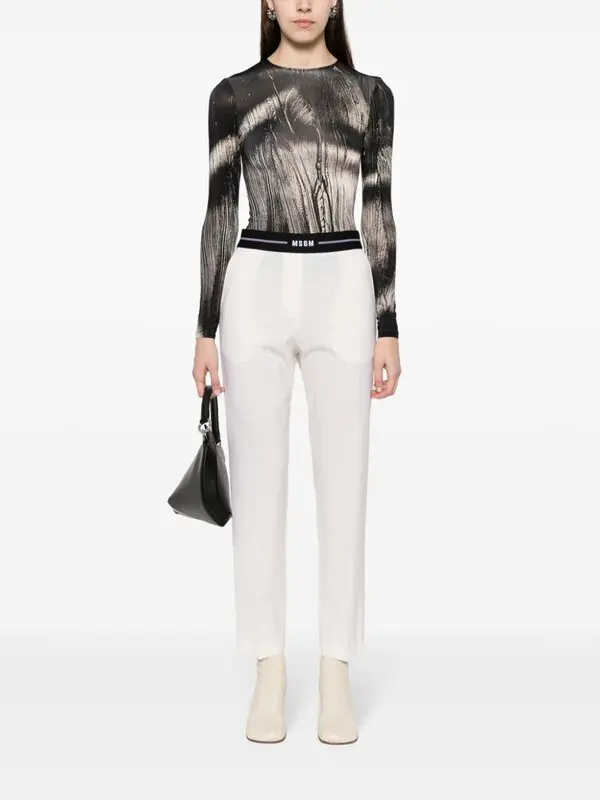 MSGM Logo-waistband Tapered Trousers - Neutrals