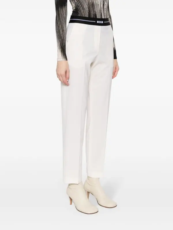 MSGM Logo-waistband Tapered Trousers - Neutrals