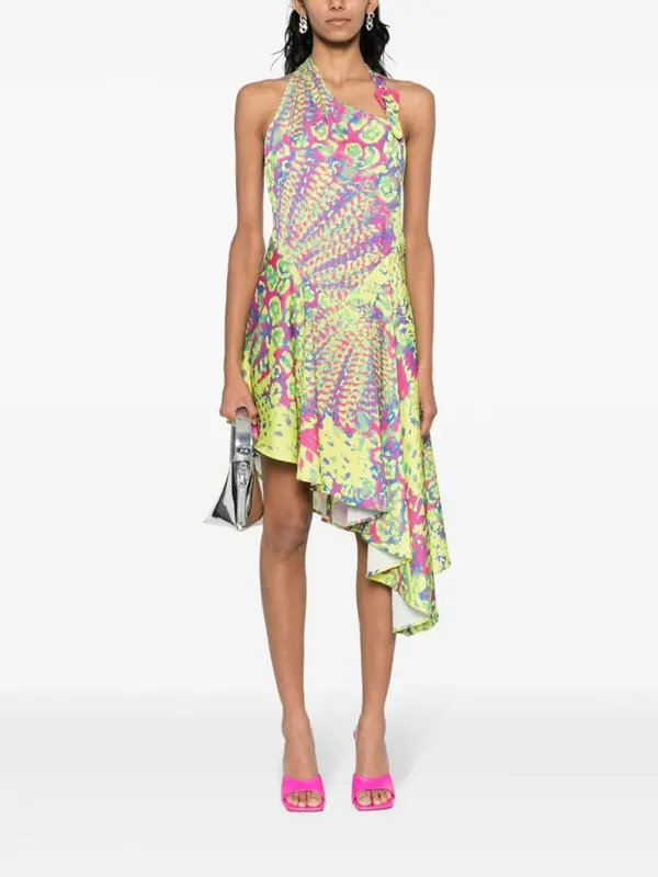 Versace Abstract-print Asymmetric Halterneck Dress