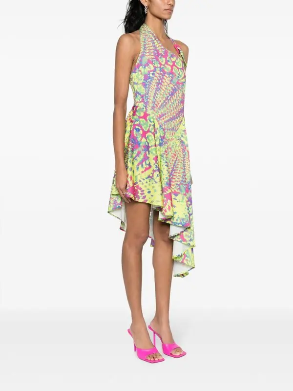 Versace Abstract-print Asymmetric Halterneck Dress