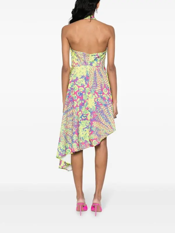 Versace Abstract-print Asymmetric Halterneck Dress