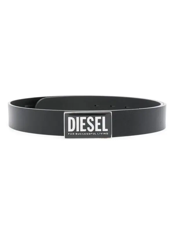 Diesel Logo-plaque Leather Belt - Black