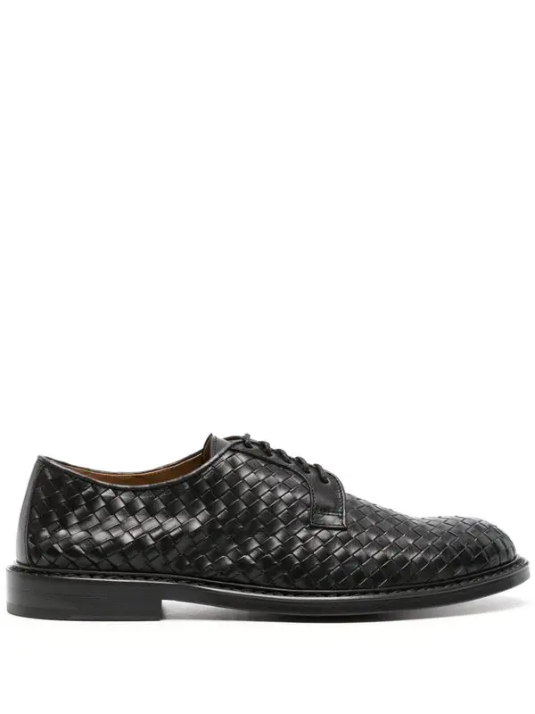 DOUCAL'S Interwoven Leather Derby Shoes - Black