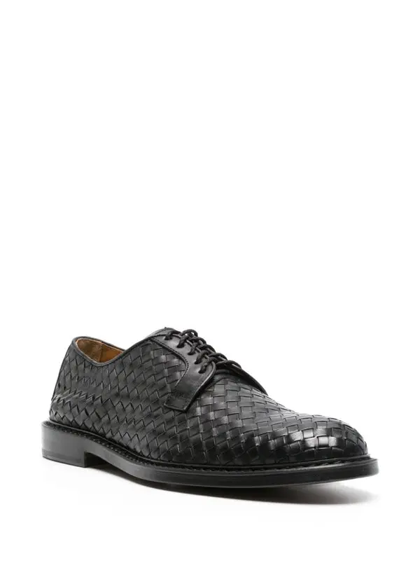 DOUCAL'S Interwoven Leather Derby Shoes - Black
