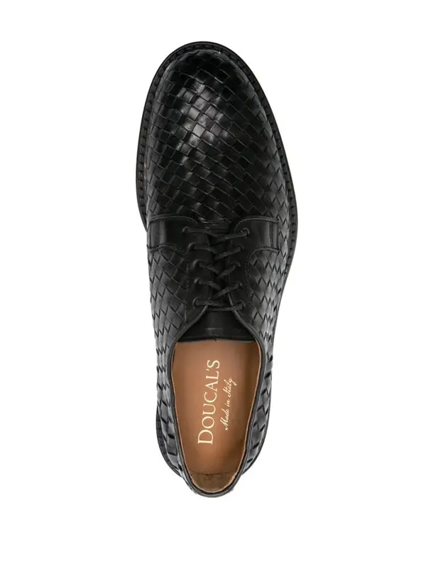 DOUCAL'S Interwoven Leather Derby Shoes - Black