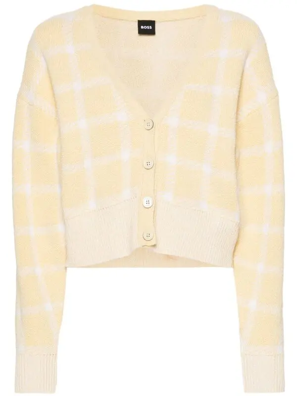 BOSS Tartan Knitted Cardigan - Neutrals