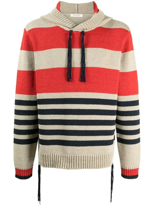 CRAIG GREEN Striped Knitted Hoodie - Neutrals