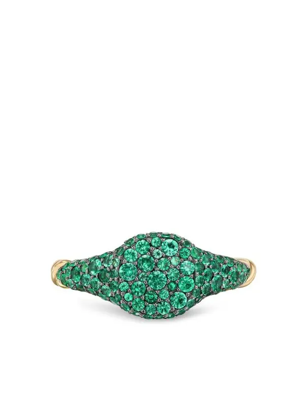 David Yurman 18kt Yellow Pavé Emerald Signet Ring - Gold