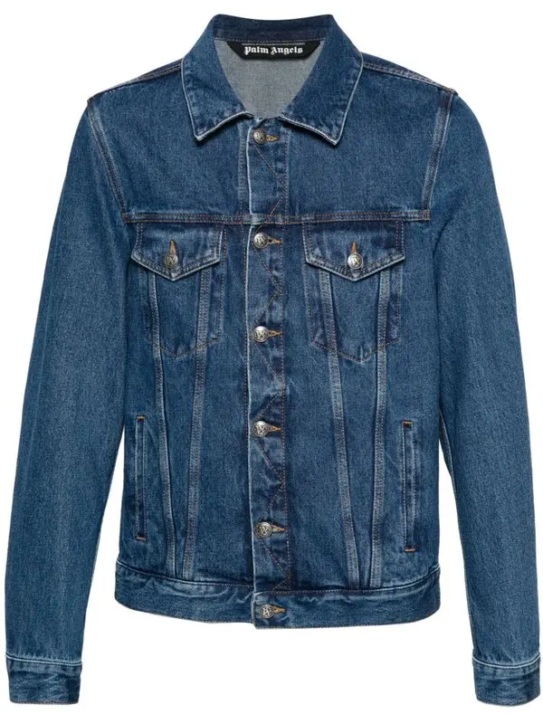 Palm Angels Embossed-monogram Denim Jacket - Blue