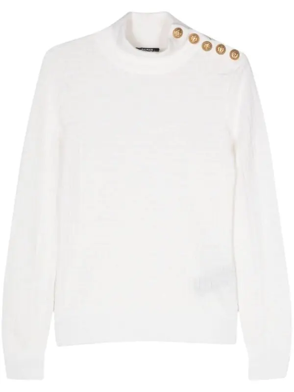 Balmain Pb-Monogram Ribbed Jumper White Editorialist