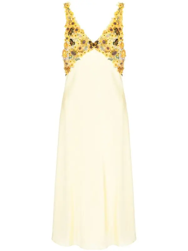 MARY KATRANTZOU Beaded Stretch-silk Slip Dress - Yellow