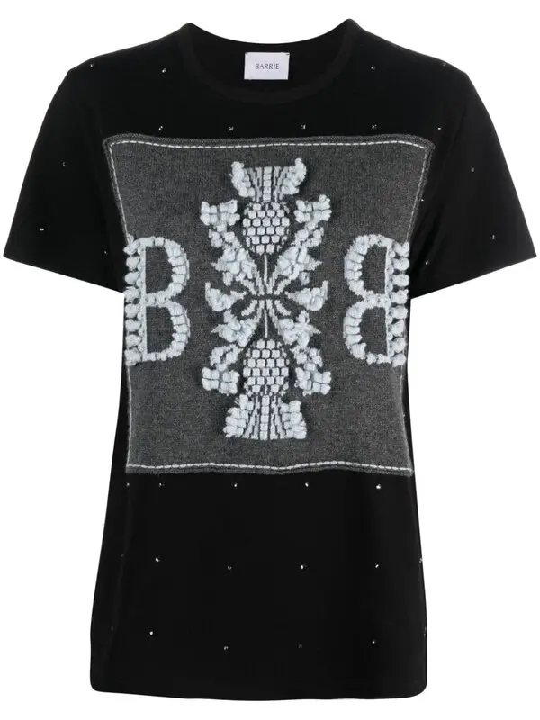 BARRIE Logo-embroidered Embellished T-shirt - Black