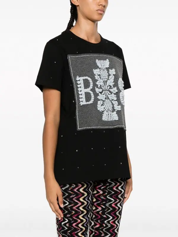 BARRIE Logo-embroidered Embellished T-shirt - Black