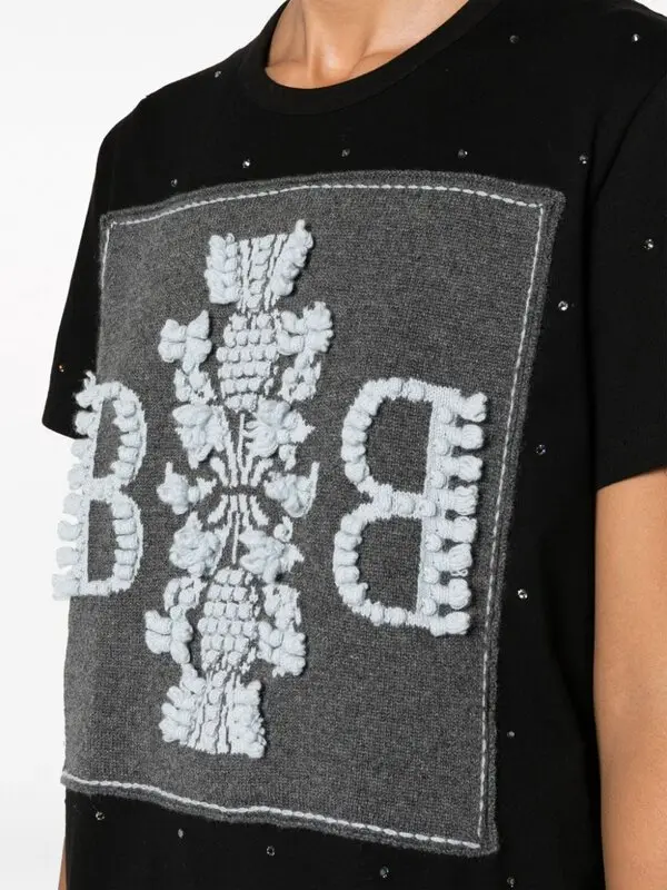 BARRIE Logo-embroidered Embellished T-shirt - Black