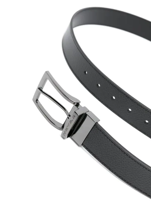 Emporio Armani Grained Leather Belt With Gunmetal-tone Hardware