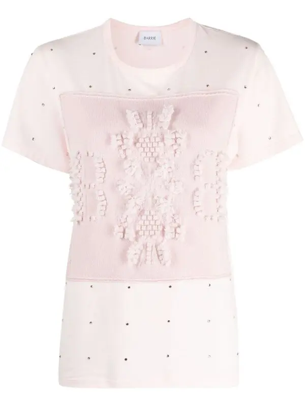 BARRIE Logo-embroidered Embellished T-shirt - Pink