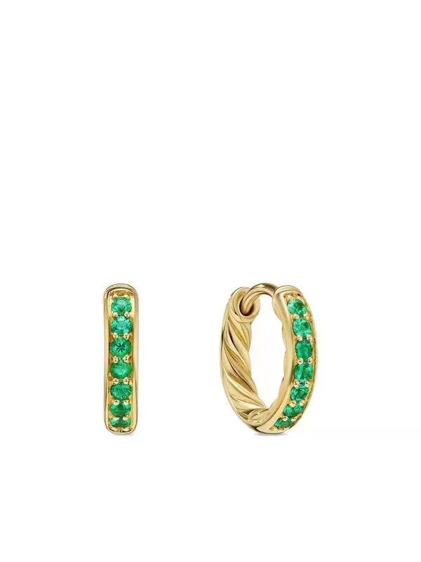 David Yurman 18kt Yellow Pavé Emerald Huggie Earrings - Gold