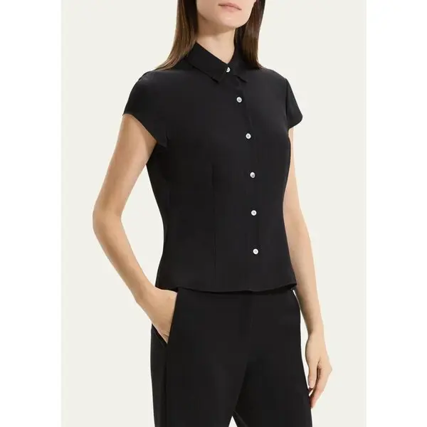 Theory Cap-sleeve Silk Georgette Blouse - Black - 00