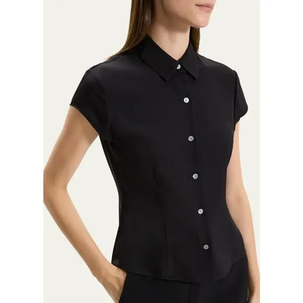 Theory Cap-sleeve Silk Georgette Blouse - Black - 00