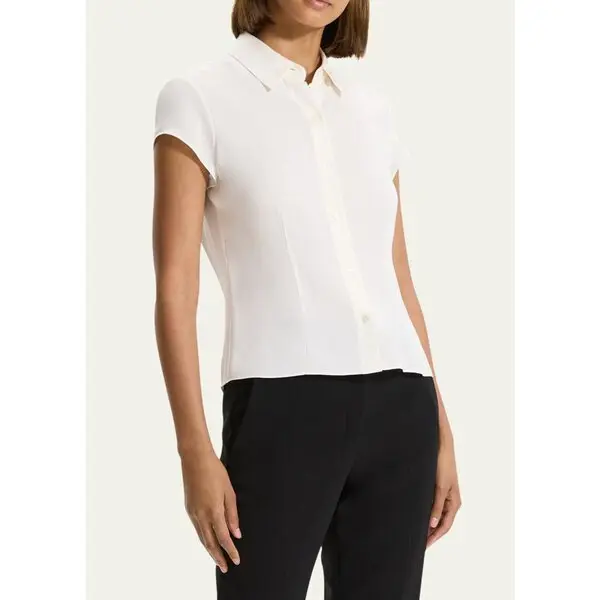 Theory Cap-sleeve Silk Georgette Blouse - Black - 00
