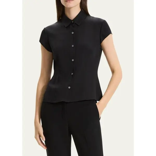 Theory Cap-sleeve Silk Georgette Blouse - Black - 00