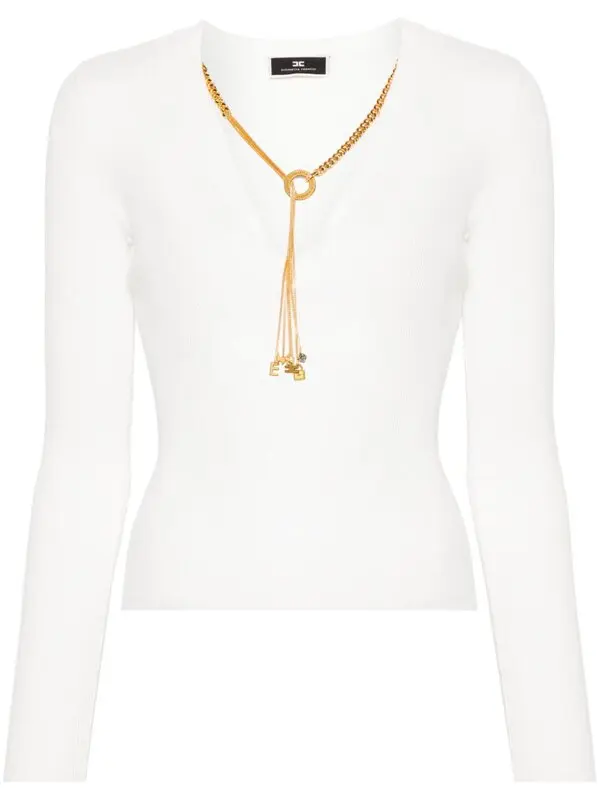 Elisabetta Franchi Ribbed Jumper With Detachable Necklace - Neutrals