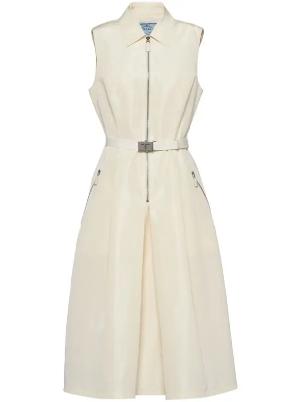 Prada Belted Faille Midi Dress
