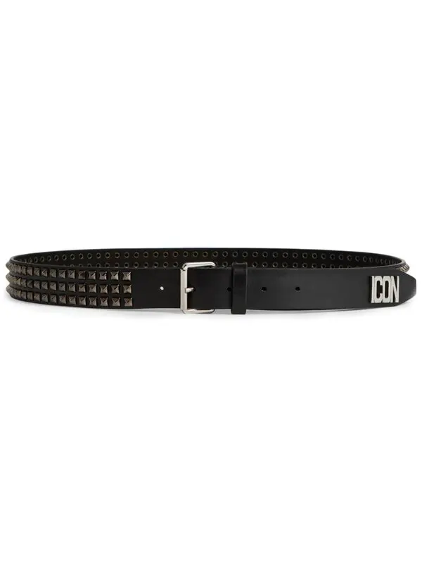 Dsquared2 Be Icon Plaque Studded Leather Belt - Black