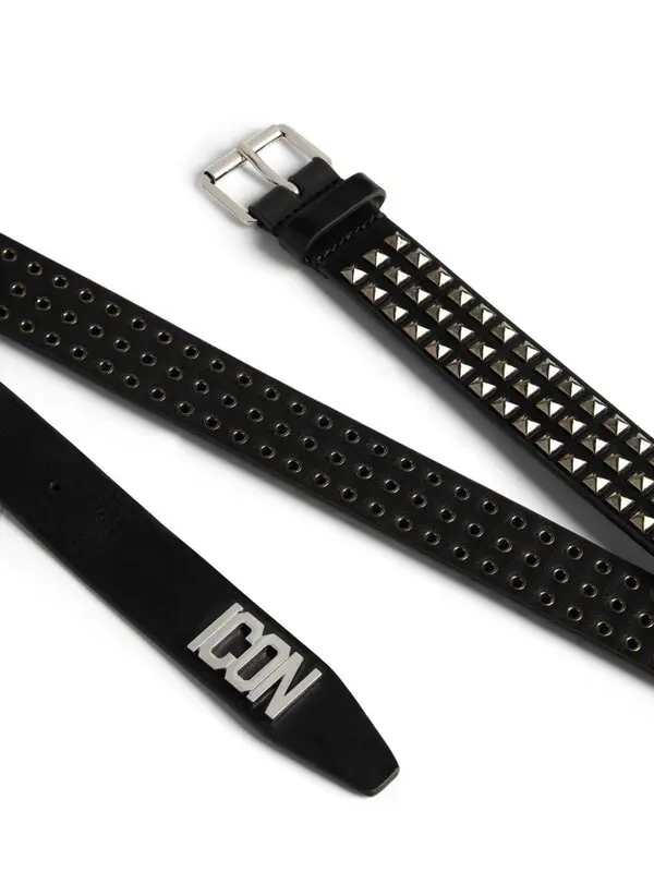 Dsquared2 Be Icon Plaque Studded Leather Belt