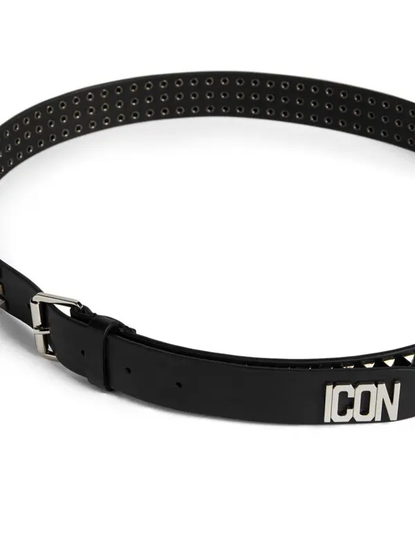 Dsquared2 Be Icon Plaque Studded Leather Belt